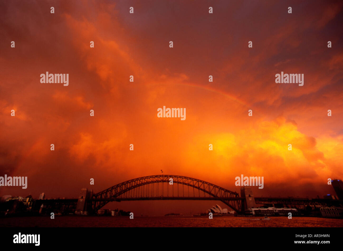 storm over Sydney Harbour, dramatically lit at sunset, from McMahon’s ...