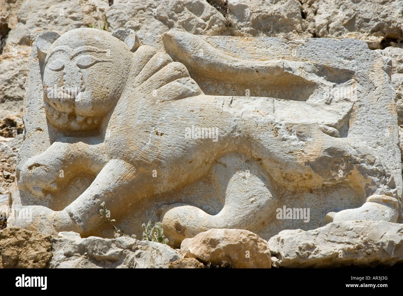 Israel Golan Heights remains of the Nimrod Fortress details of the bas ...