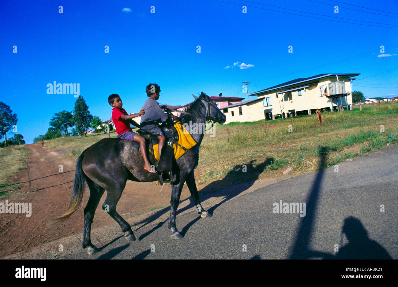 Cherbourg Australia Aborigine Settlement Children On Horse Stock Photo ...