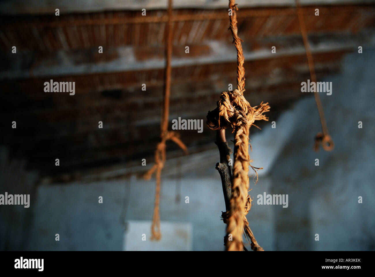 ropes used to hang meat in a farmhouse in southern spain Stock Photo ...