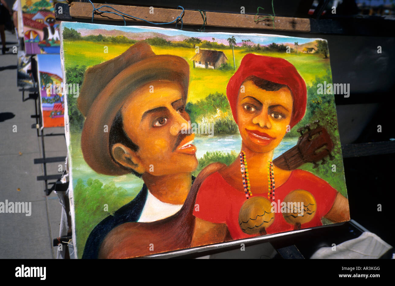 caribbean cuba havana colourful paintings on sale in a street market ...