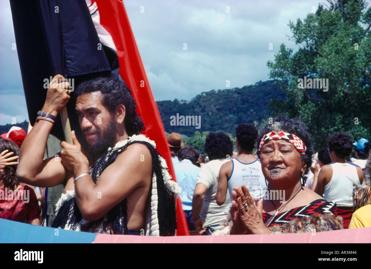 Waitangi New Zealand Maori Queen & Prince Carrying Maori Flag Stock ...