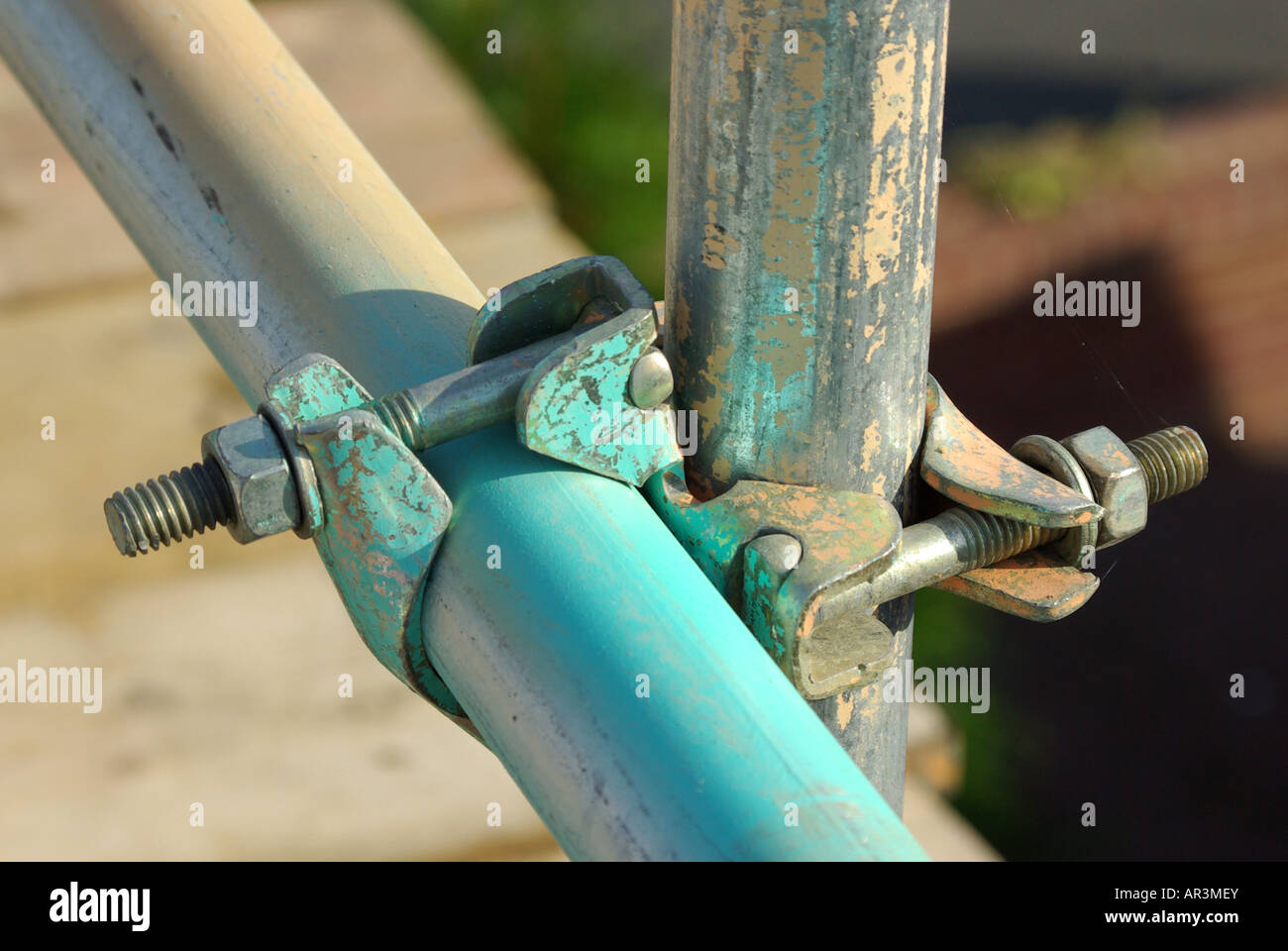 Close up of scaffold connection between uprights and handrail Stock ...