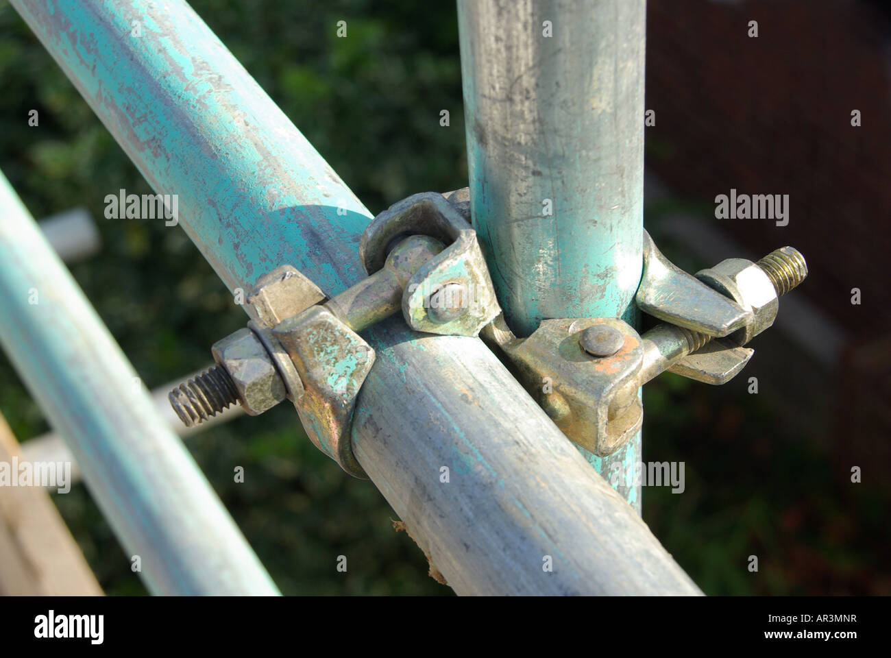 Close up of scaffold connection between uprights and handrail Stock ...