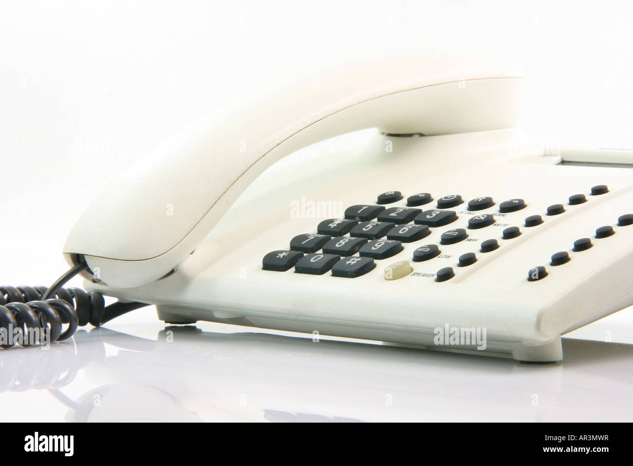 white telephone device with reflection on white background Stock Photo ...