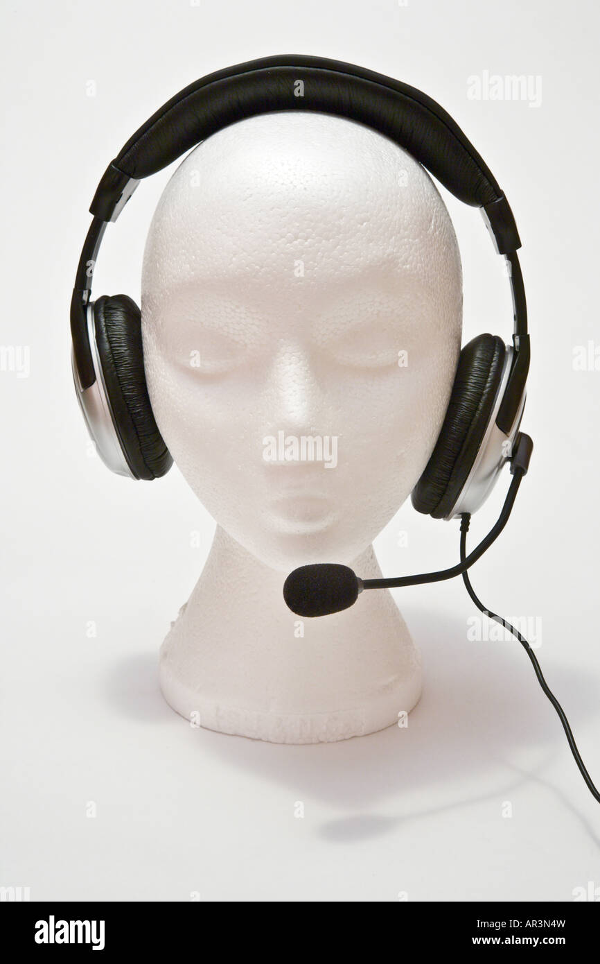 White polystyrene head wearing a headset Stock Photo - Alamy