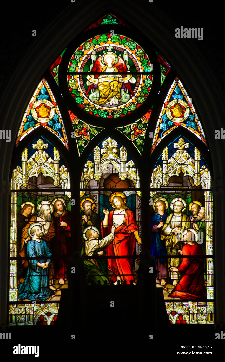 Stained glass window in the Basilica of San Thomas in India Stock Photo ...