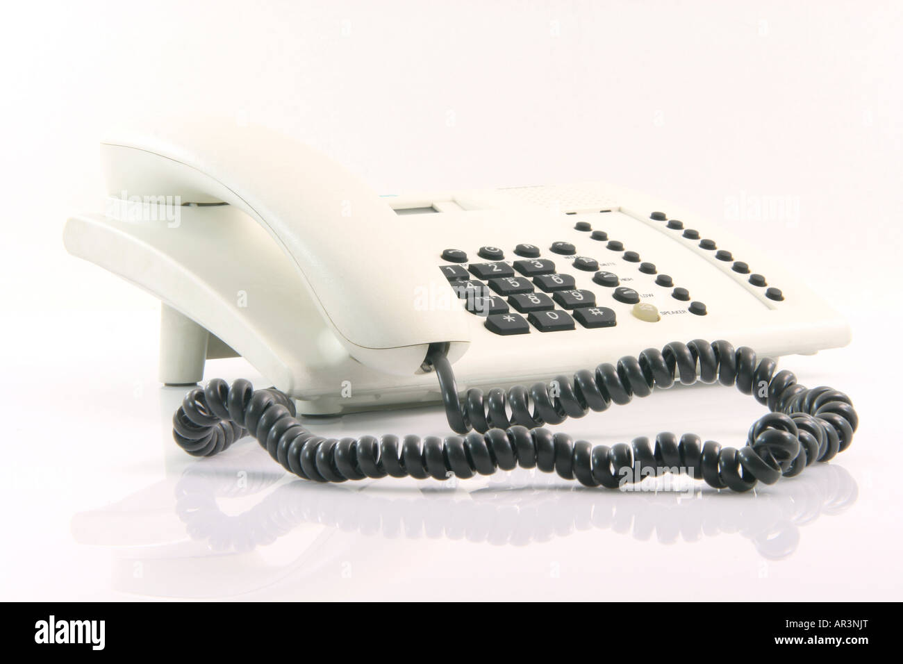 white telephone device with reflection on white background Stock Photo ...