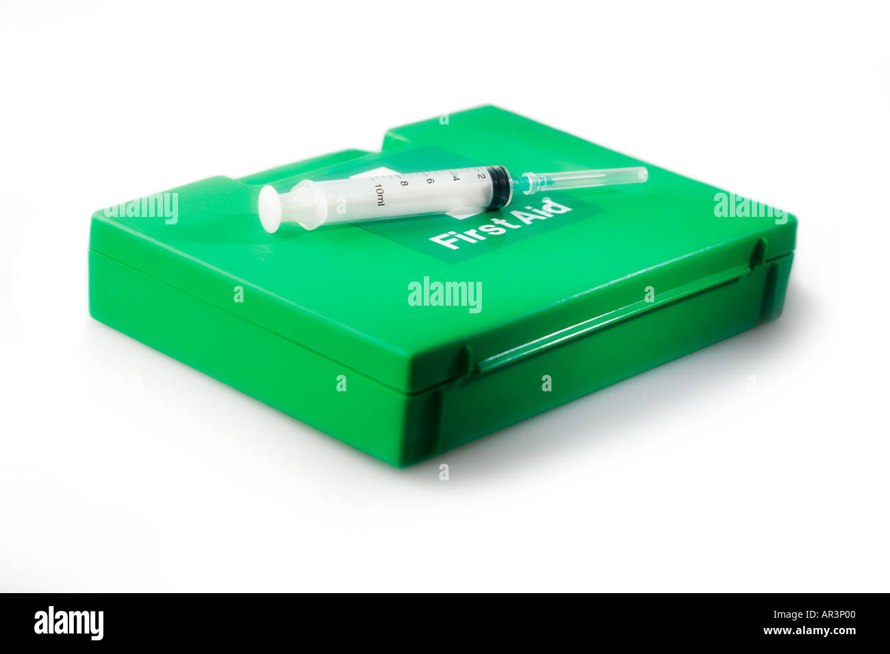 Green First Aid Box with Syringe Holiday Concepts Stock Photo - Alamy