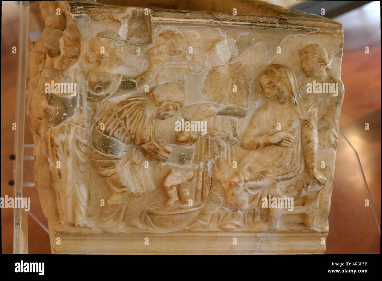 Carved marble coffin of a child Museum of Archaeology exhibit Agrigento ...