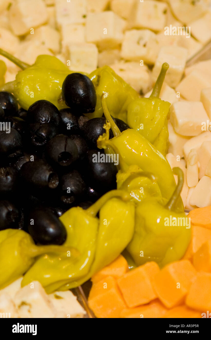 Party Platter with Cheese Peppers and Olives Stock Photo - Alamy