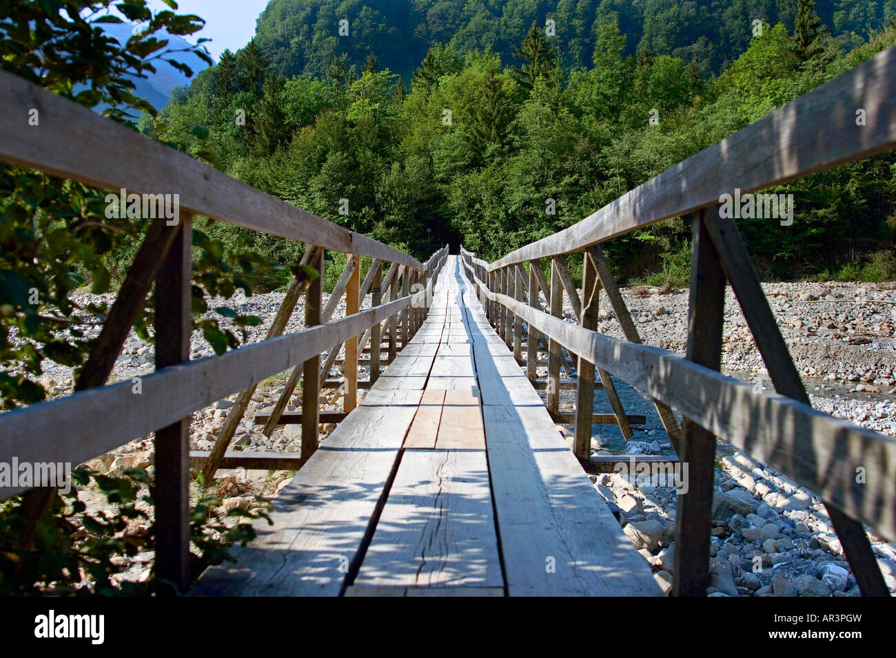 wooden bridge across dry river bed Stock Photo - Alamy
