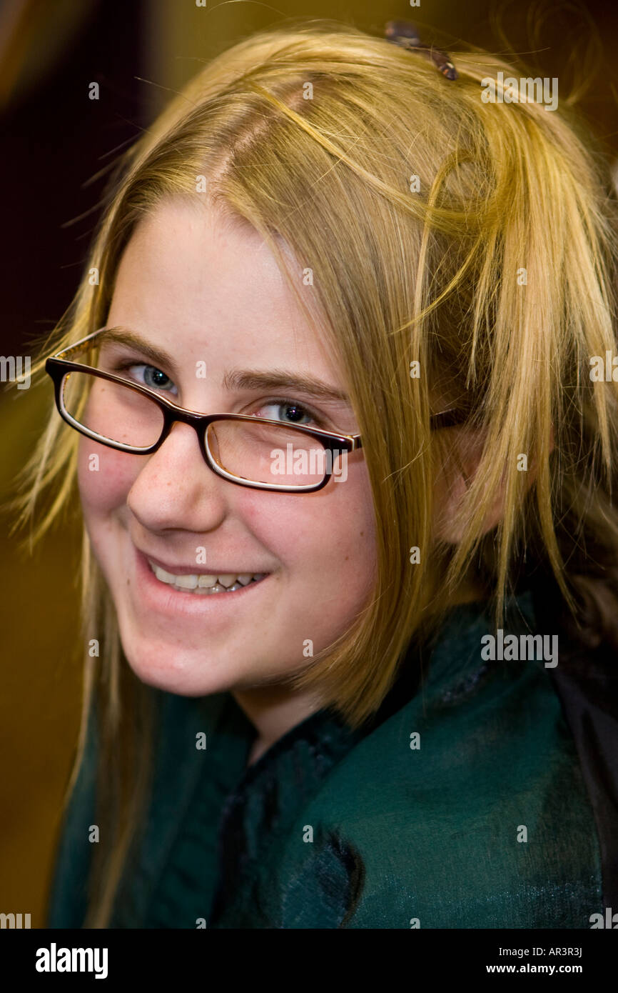 Smiling Teen Girl With Glasses Stock Photo Alamy