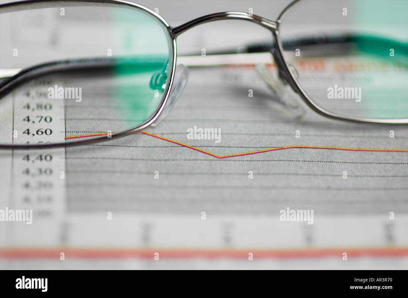 Eyeglasses on newspaper financial stock market report Stock Photo - Alamy
