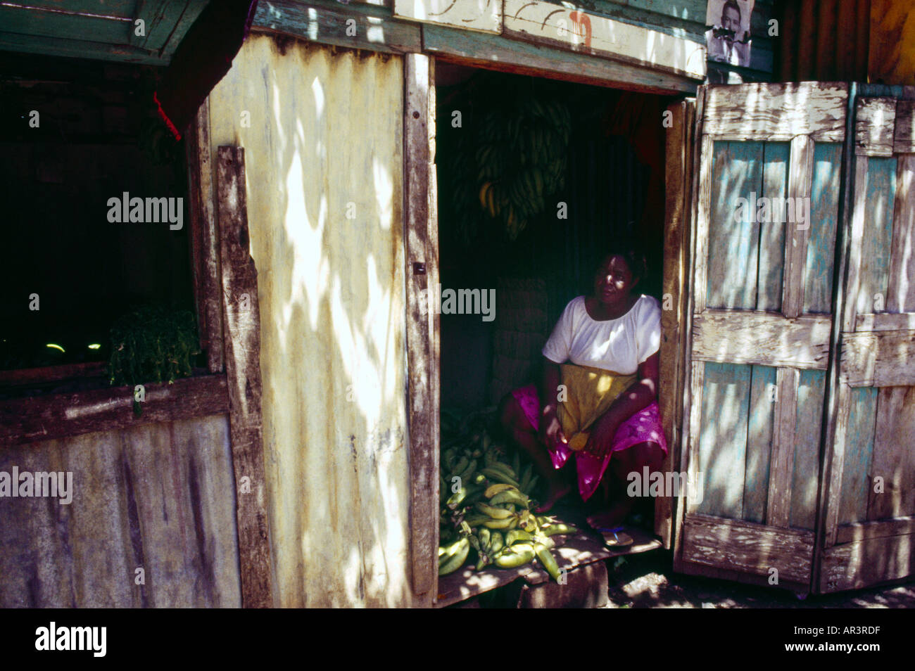 Samana Dominican Republic Banana Seller Sitting in Wooden Shack Stock ...