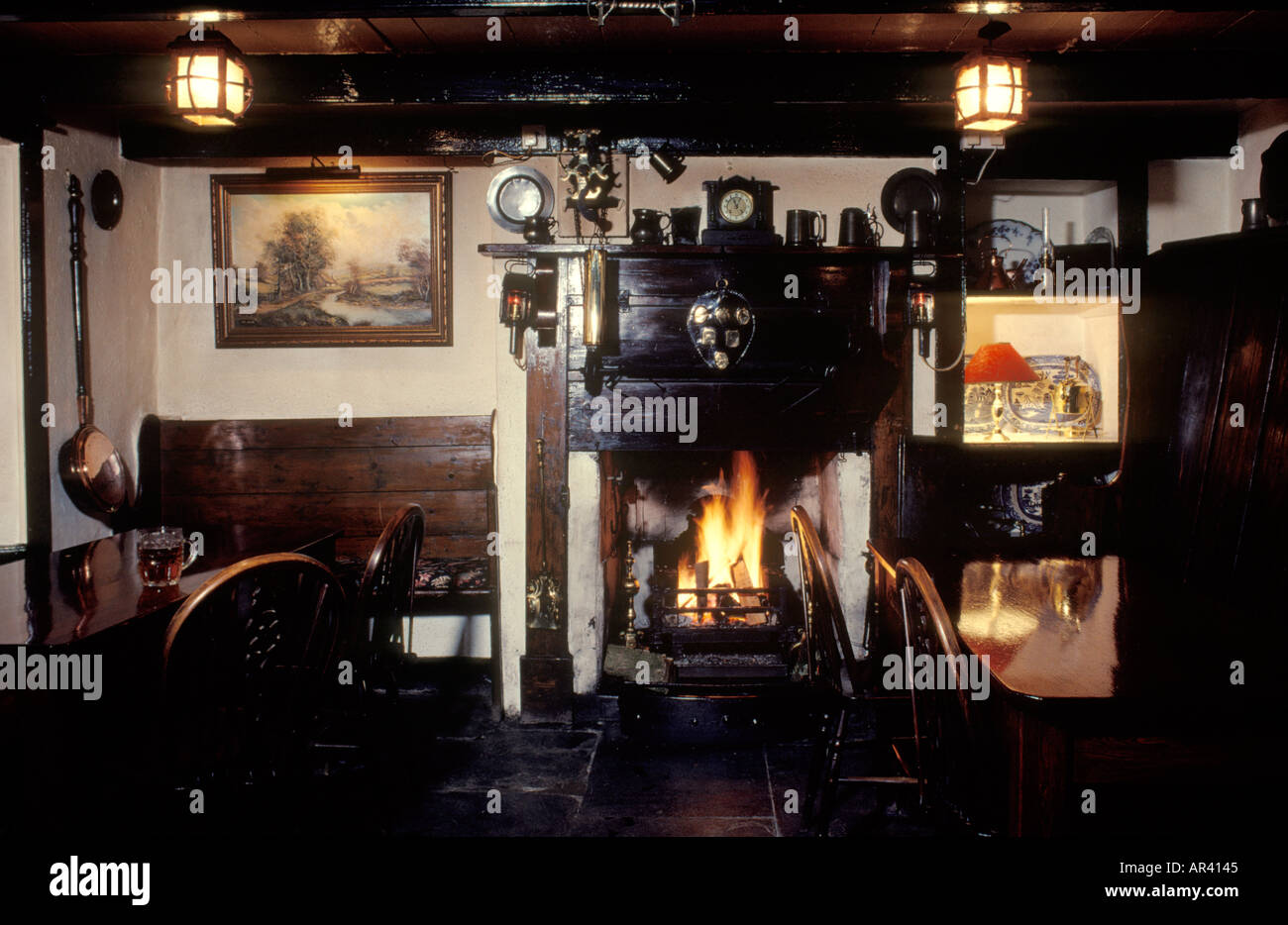 The Crown Inn St Ewe Cornwall England 1990s Village Pub interior with ...