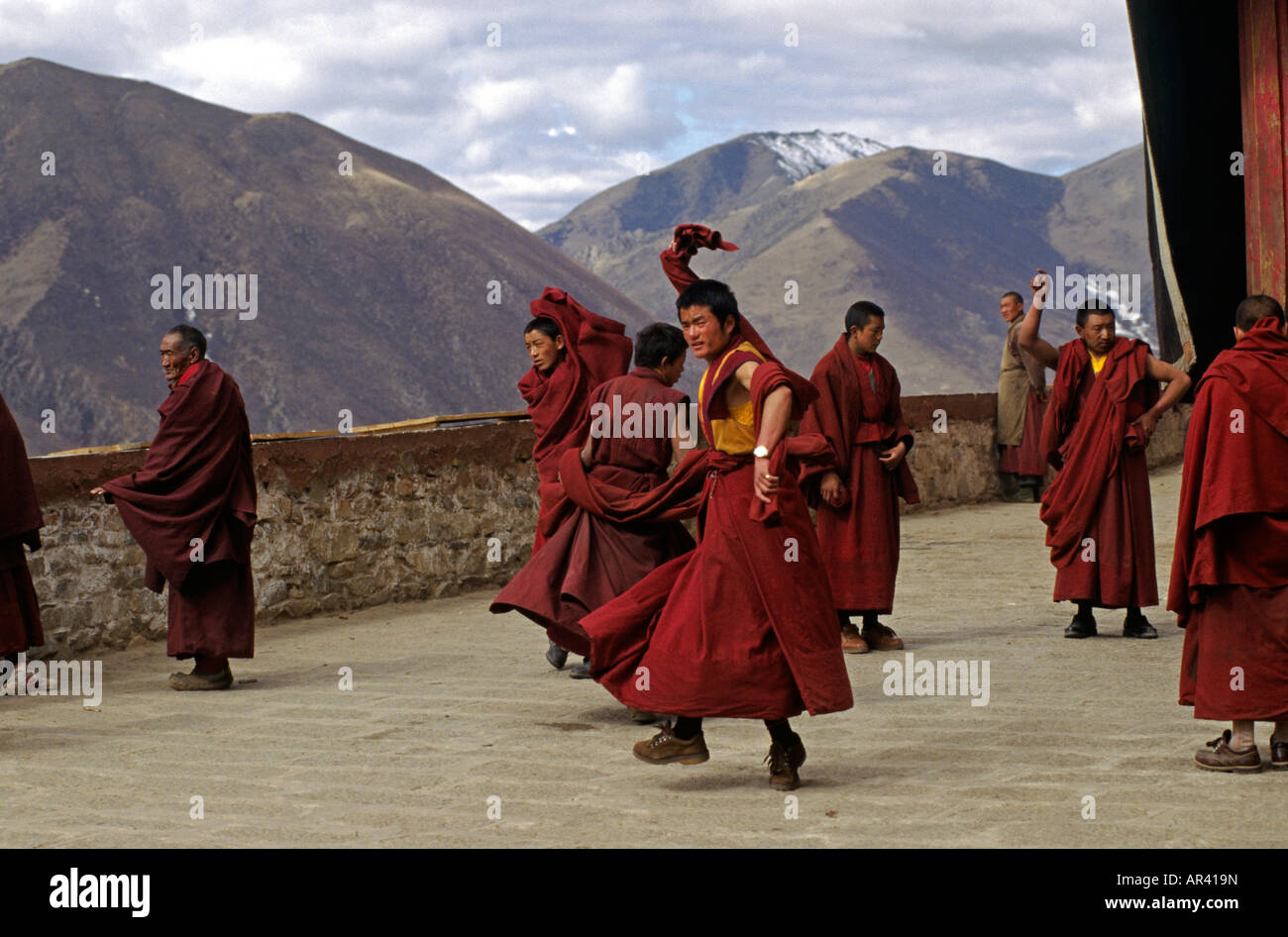MONKS of the KAGYU SECT of TIBETAN BUDDHISM practice their ceremonial ...