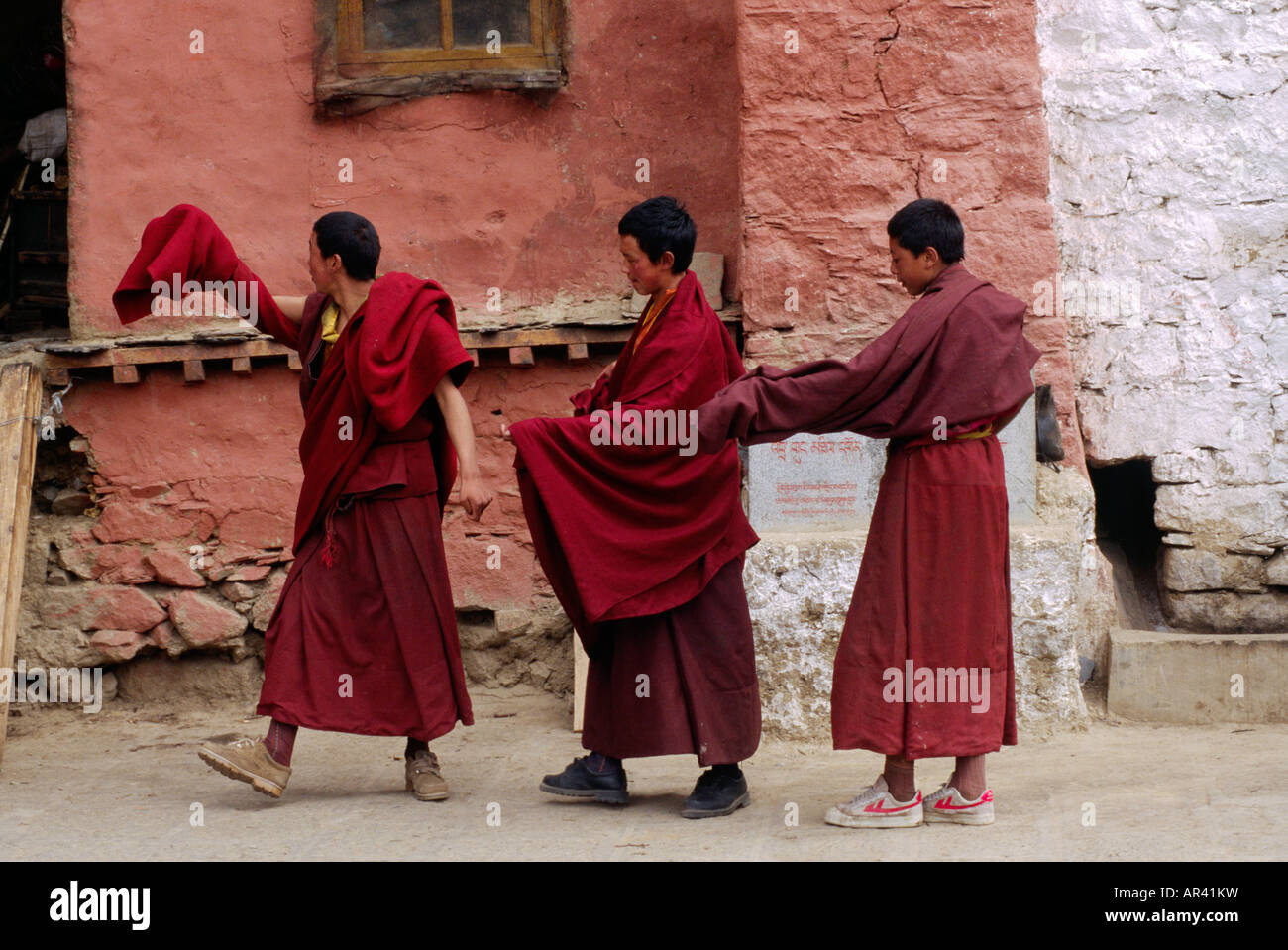 MONKS of the KAGYU SECT of TIBETAN BUDDHISM practice their ceremonial ...