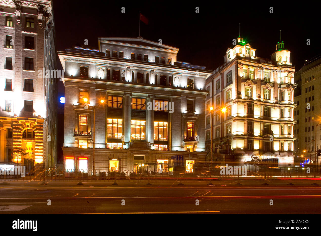 Chartered Bank, lit up at night, Shanghai Stock Photo - Alamy