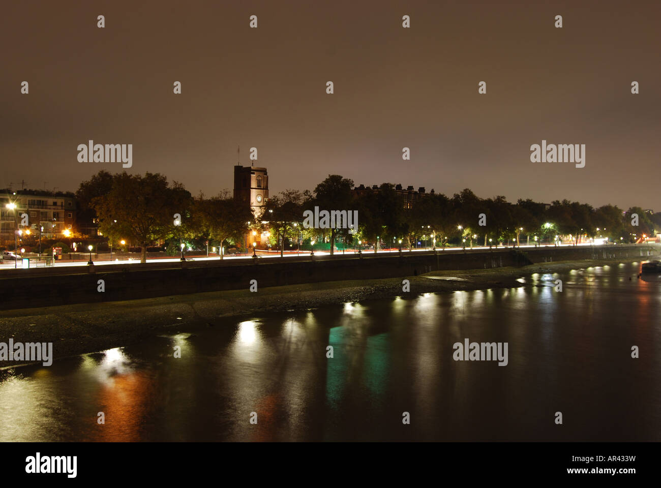 Chelsea Embankment at night, London Stock Photo - Alamy