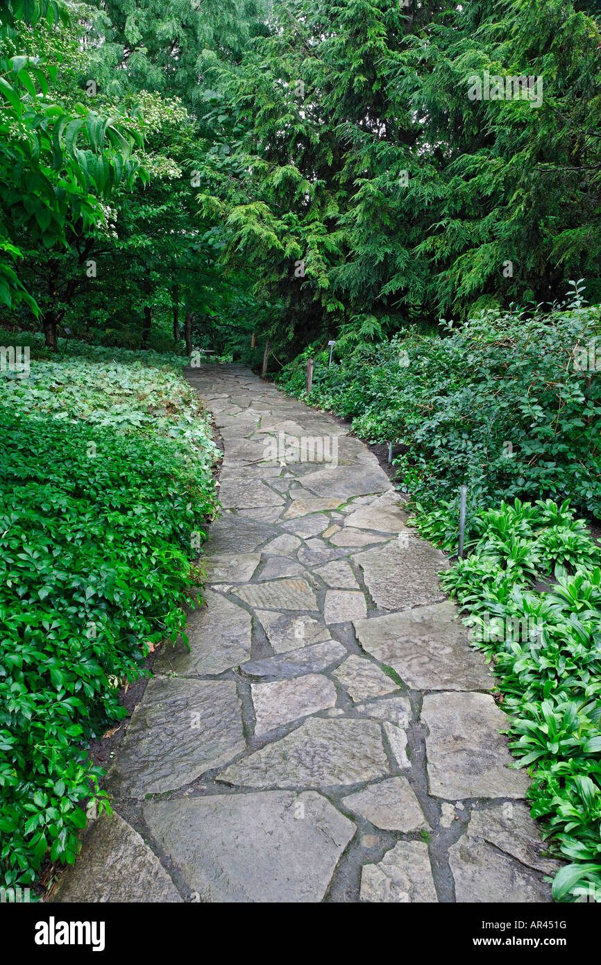 Stone pathway in the Arboretum located at the Montreal Botanical Garden ...