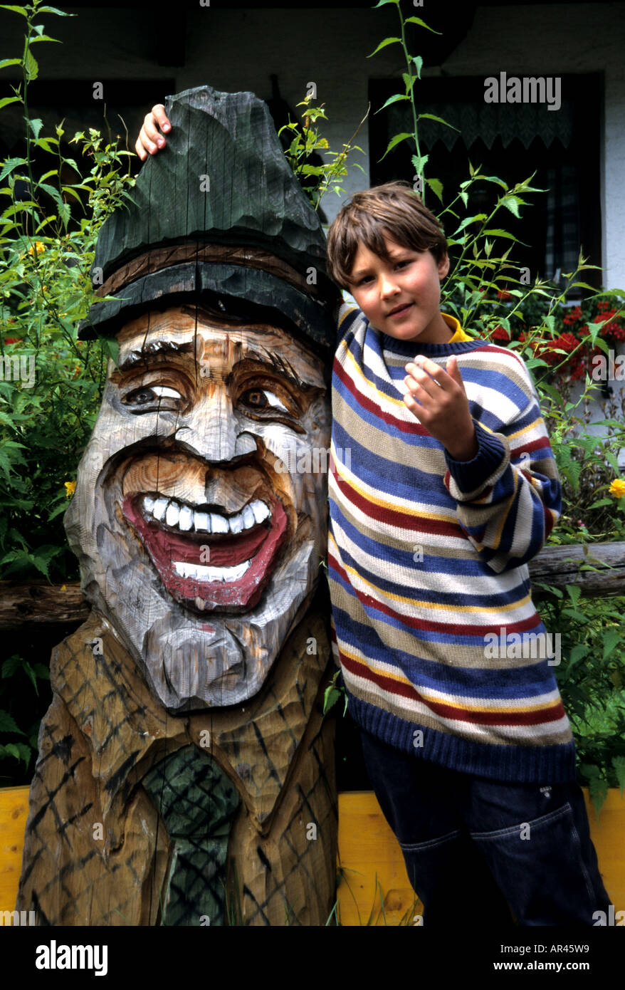 Little boy Austria Austrian carved wooden face sculpture head Stock ...