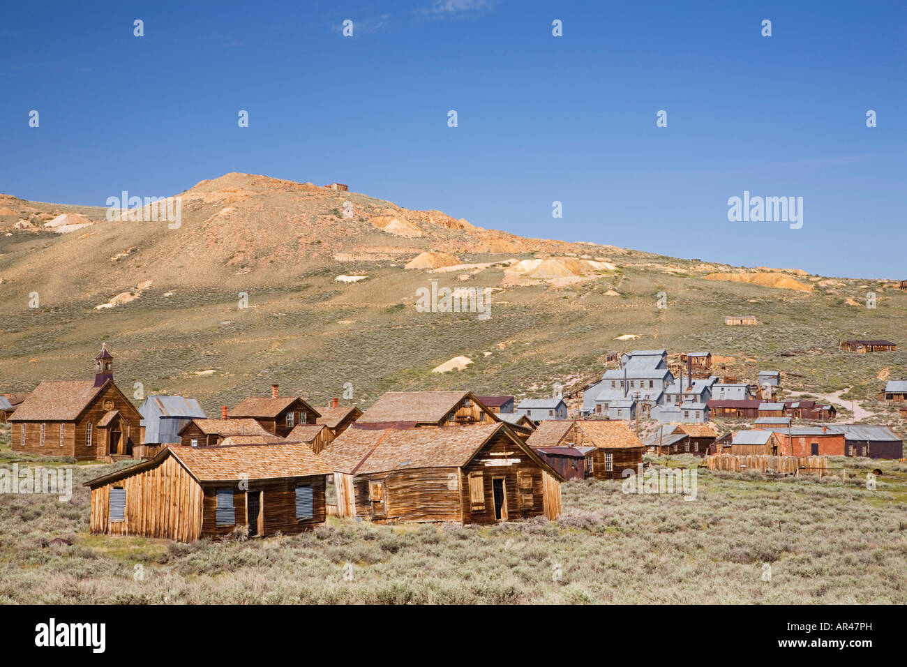 CA, Bodie State Historic Park, View of town with Standard Mine and Mill ...