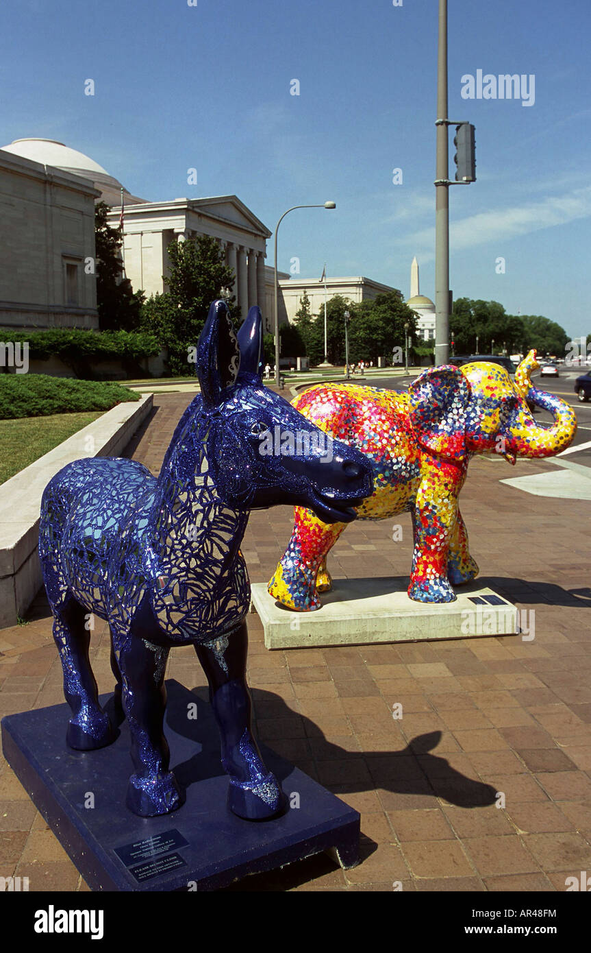 Washington, DC 7/12/02. Artistically designed Elephants and donkeys are ...