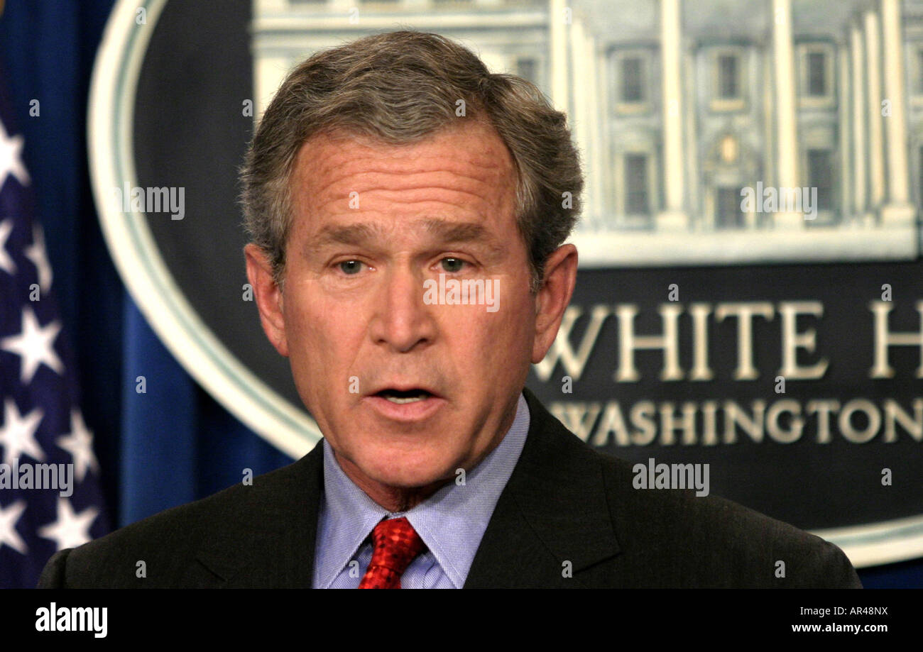 President George W Bush in the White House press room to announce that ...