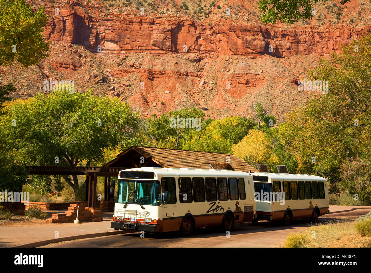 Tour bus Zion National Park Utah Stock Photo - Alamy