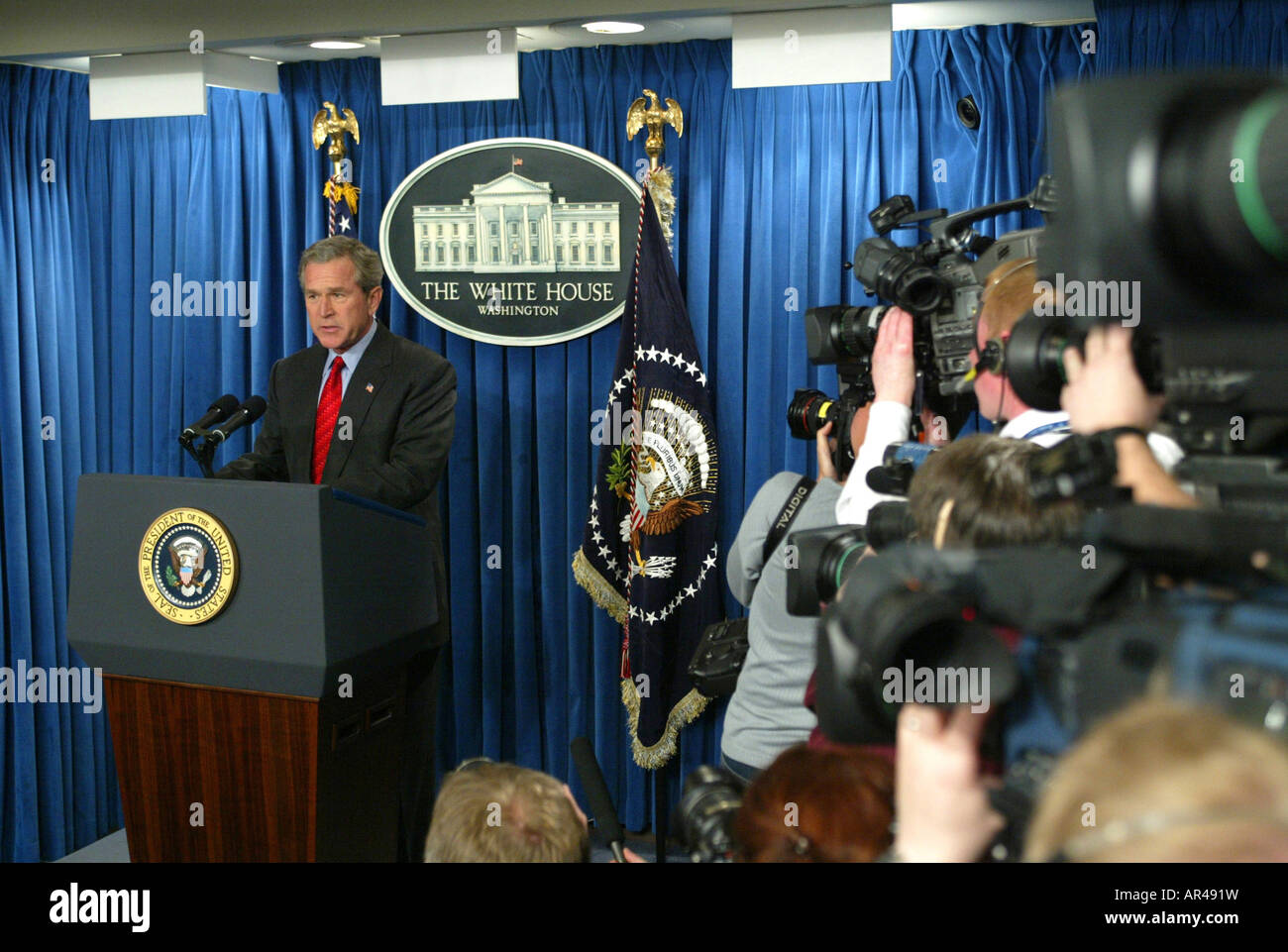 President George W Bush in the White House press room to announce that ...