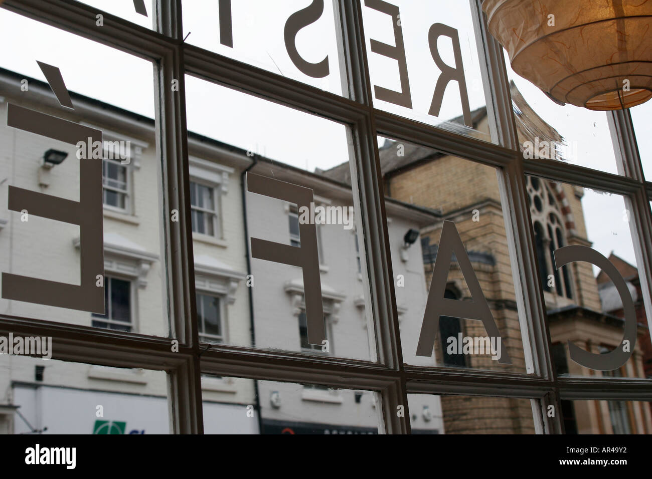 Cafe window from inside Stock Photo - Alamy