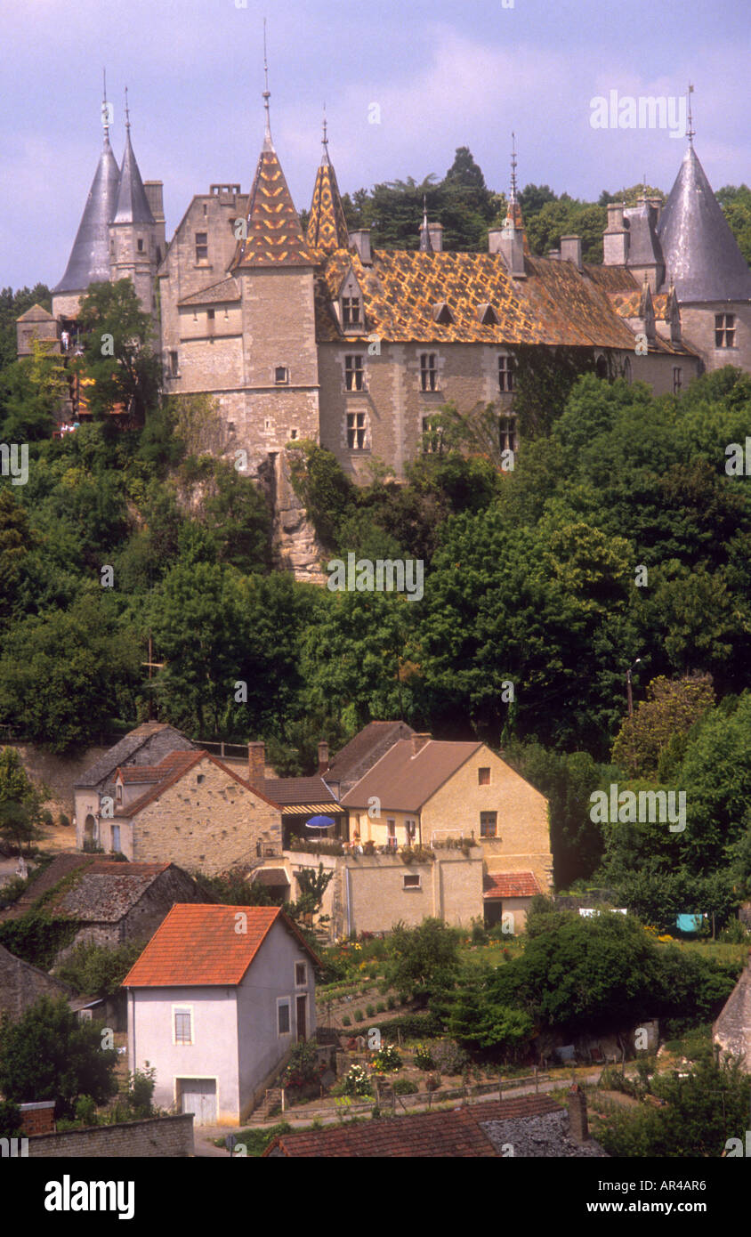 Typical chateau,traditional patterned,tiled roof in Beaune,France ...