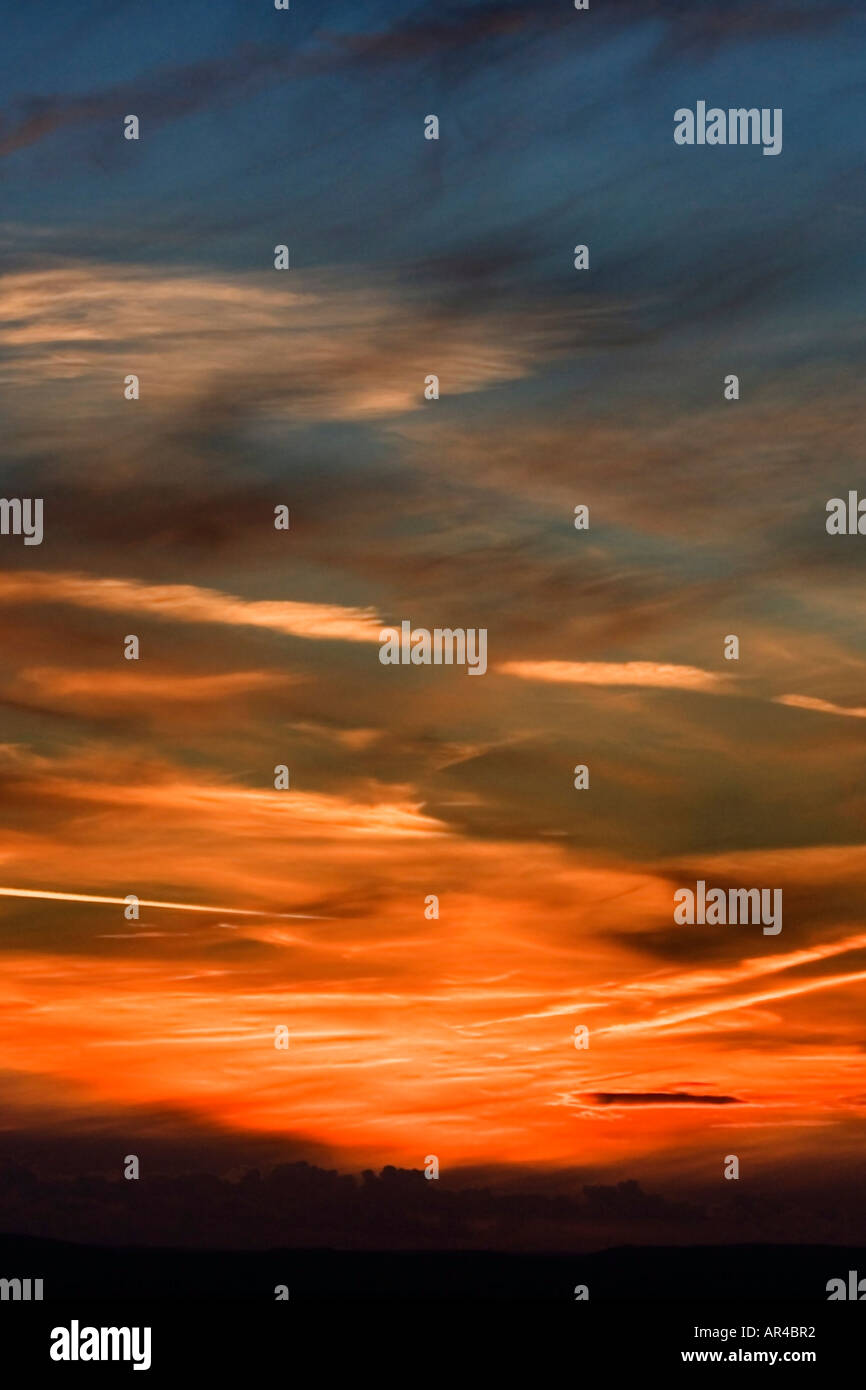 Sunset over southern England. UK. Rich colours. Aerial view coming in ...