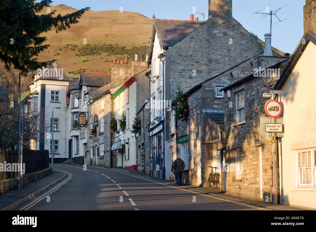 A road leading through the village of Sedbergh in Cumbria UK December ...