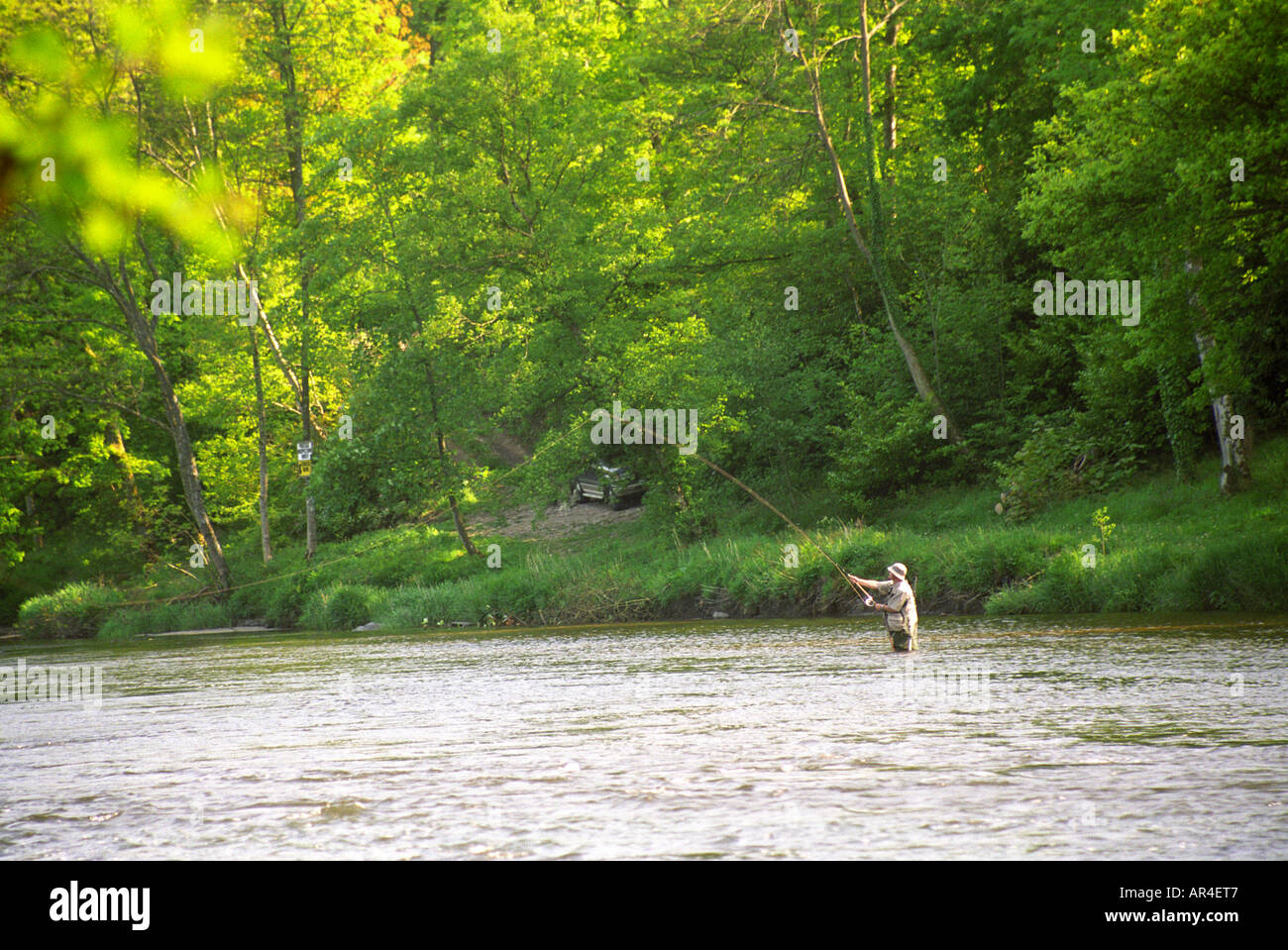 Cymru River Wye valley walk Fisherman Fishing rod Wales Powys River Wye ...