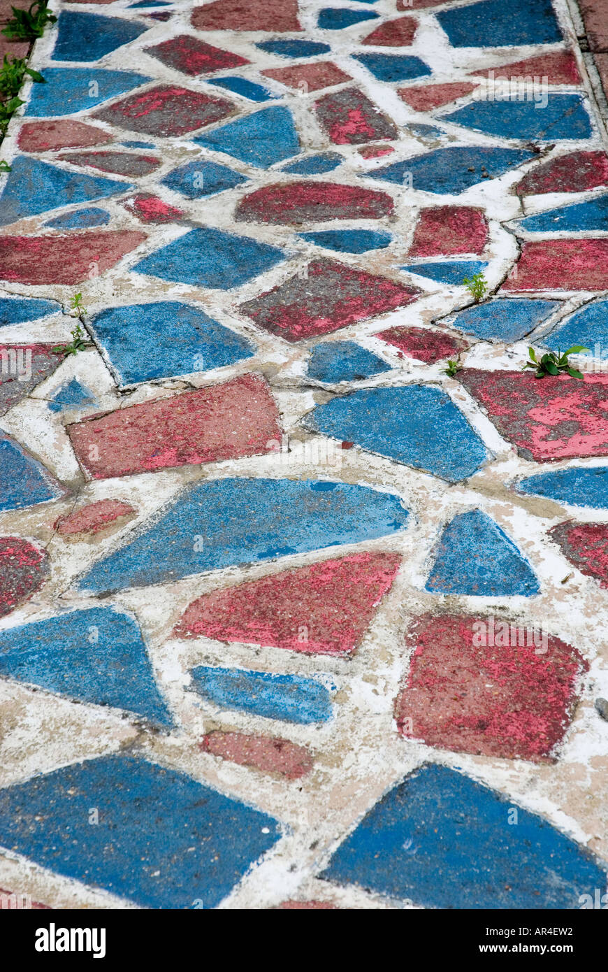 Red white and blue paving stones Stock Photo - Alamy