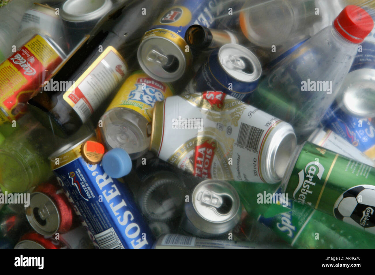 Cans and plastic bottles to recycle London Jun 2005 Stock Photo - Alamy