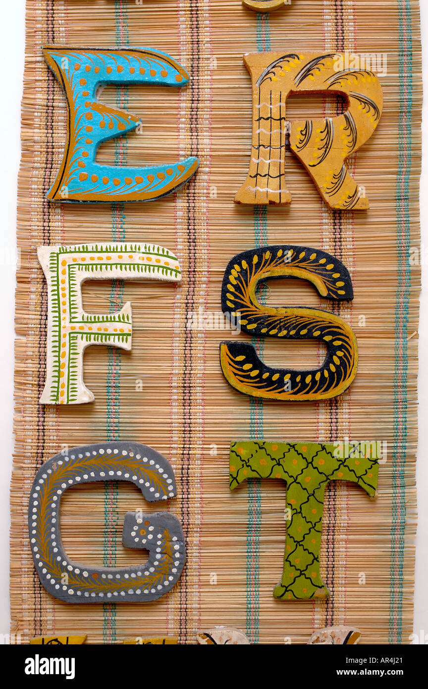 Kindergarten decorated wooden alphabet set Stock Photo - Alamy