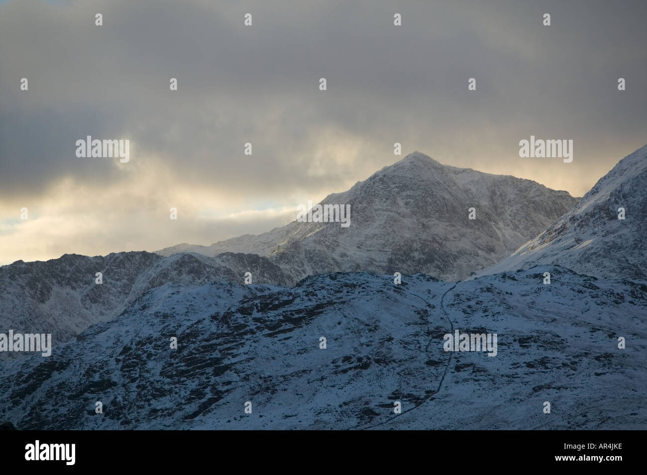 Clouds and Snow Snowdon Mountain Snowdonia North West Wales Stock Photo ...