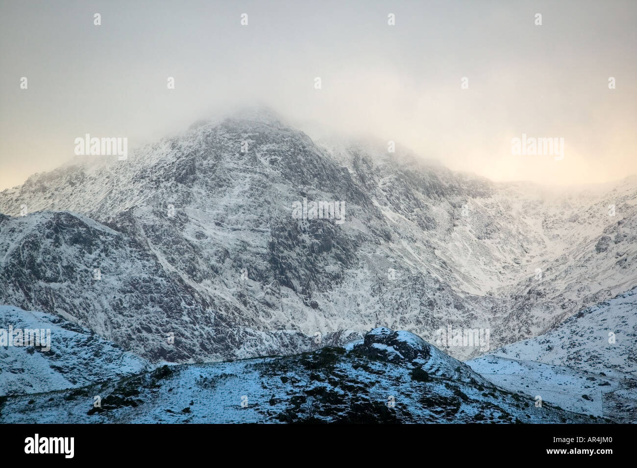 Clouds and Snow Snowdon Mountain Snowdonia North West Wales Stock Photo ...