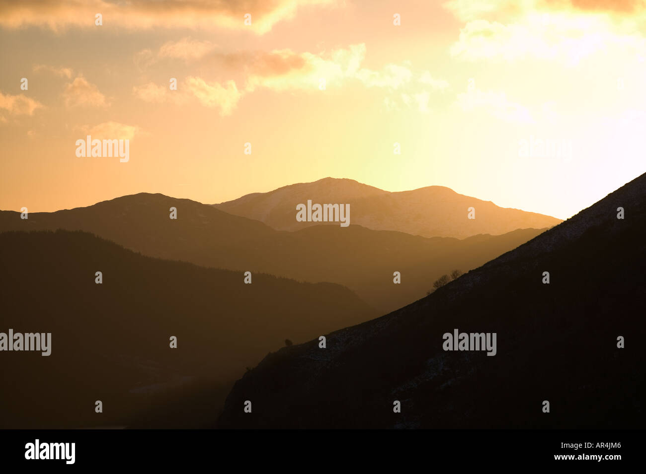 Sunset Snowdon Mountain Snowdonia North West Wales Stock Photo - Alamy