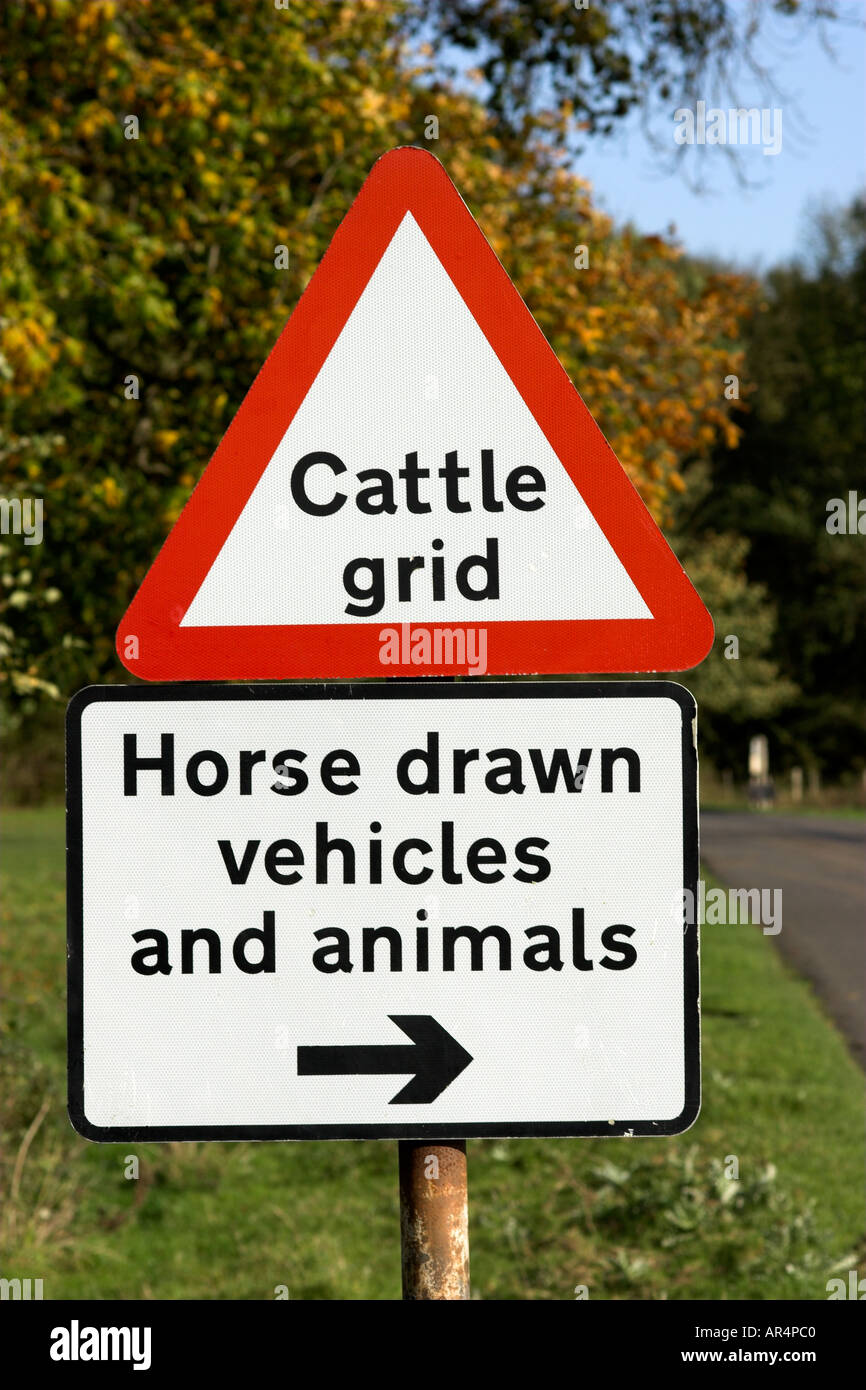 Road sign warning of cattle grid crossing ahead Stock Photo - Alamy