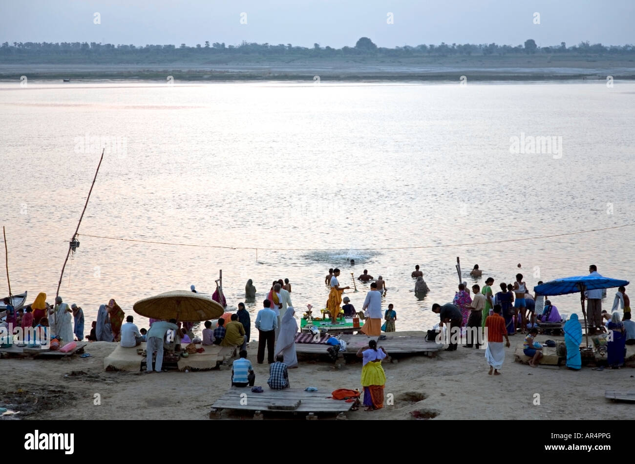 Assi Ghat at sunrise. Ganges river. Varanasi. India Stock Photo - Alamy