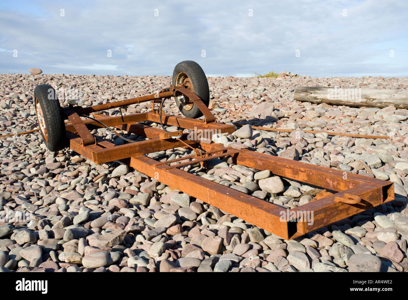Rusty Boat Trailer Lying on Pebble Beach at Porlock in Somerset UK ...