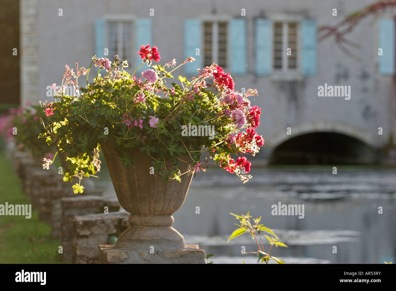 French garden ornamental pot with flowers Stock Photo - Alamy