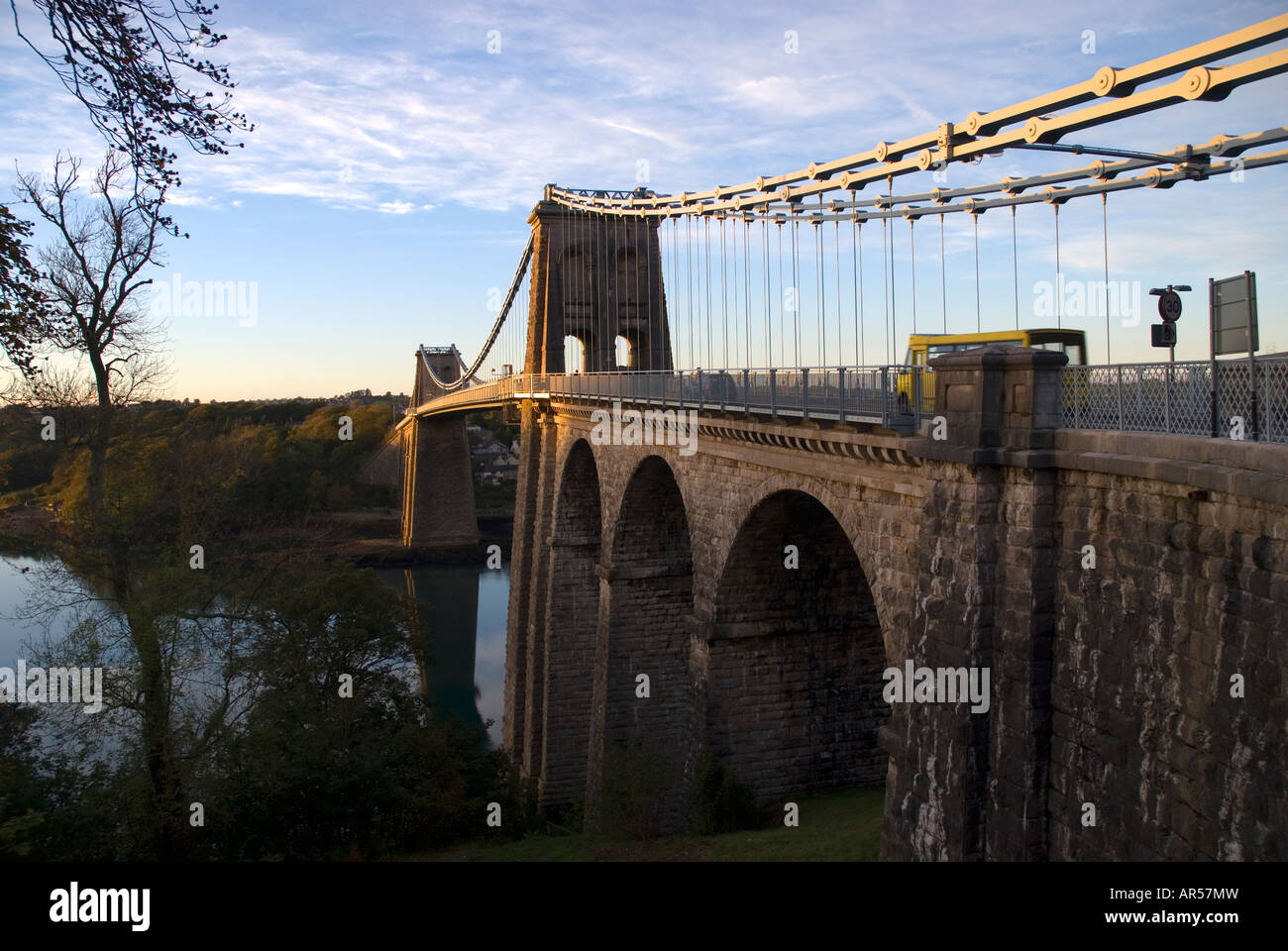 Menai Straight Suspension Bridge Anglesey North Wales Stock Photo - Alamy