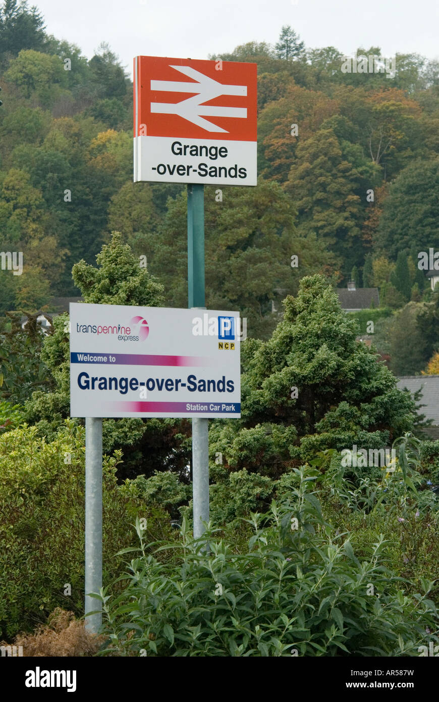 Sign at Grange-over-sands railway station in the UK Stock Photo - Alamy