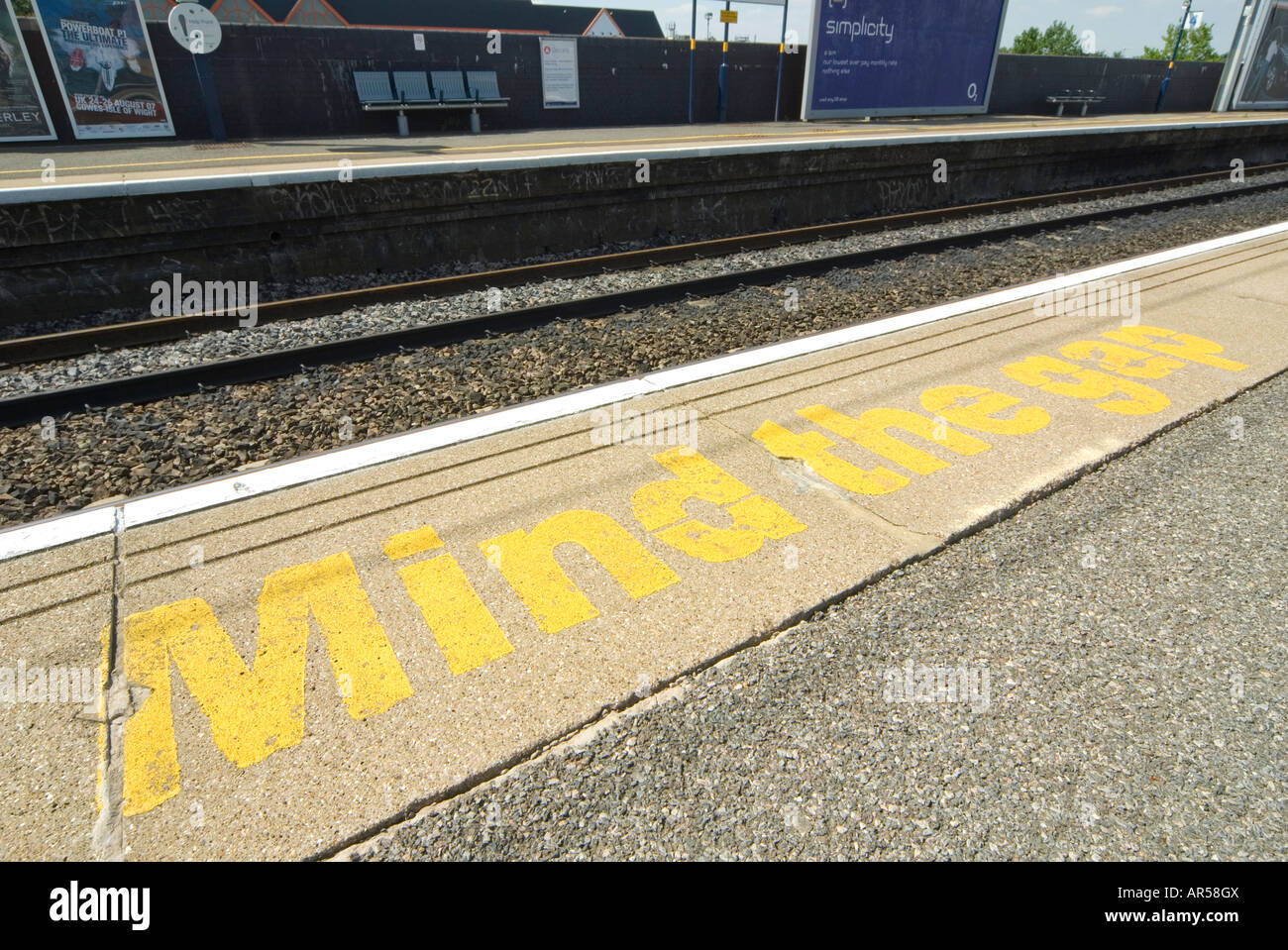 Mind the Gap warning sign on a railway platform England Stock Photo - Alamy