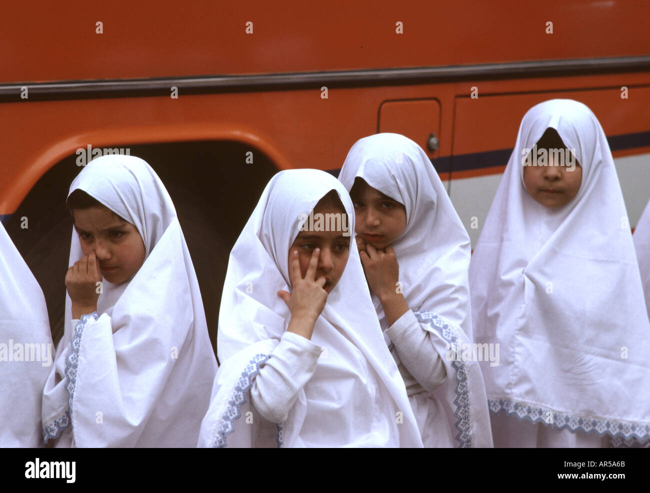 Young Jordanian muslim girls with their heads covered at muslim school ...